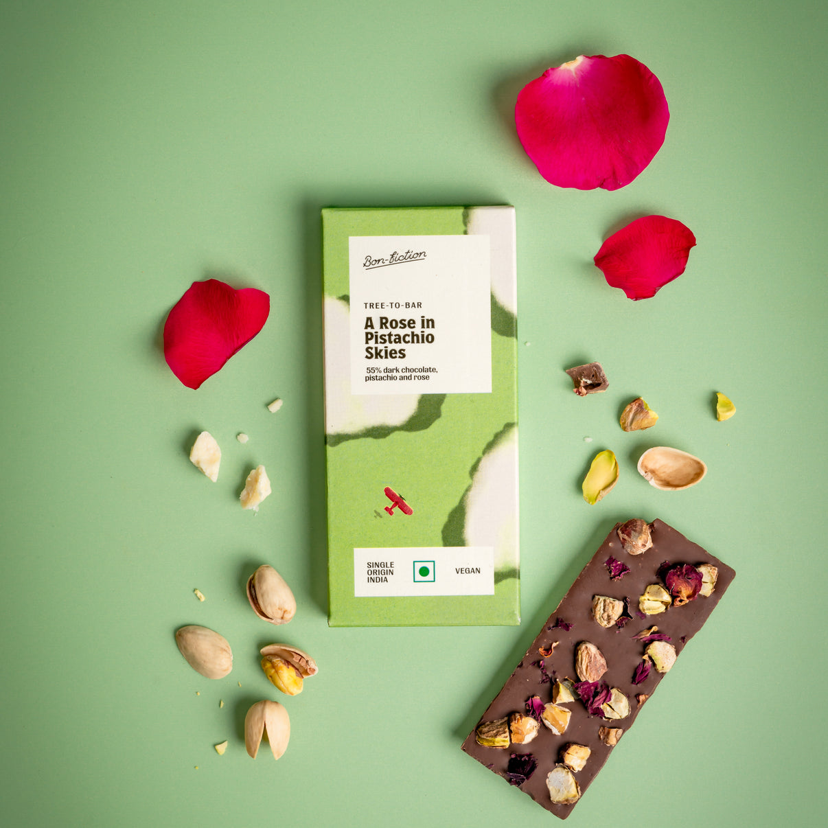 A Rose in Pistachio Skies - 55% Dark Rose Pistachio Chocolate - Mini ...
